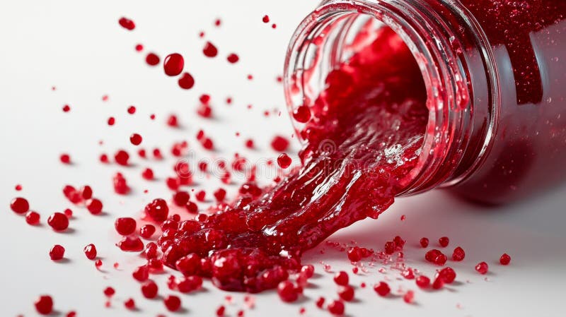 Vibrant Red Jelly Spilling from Glass Jar on White Surface Stock ...