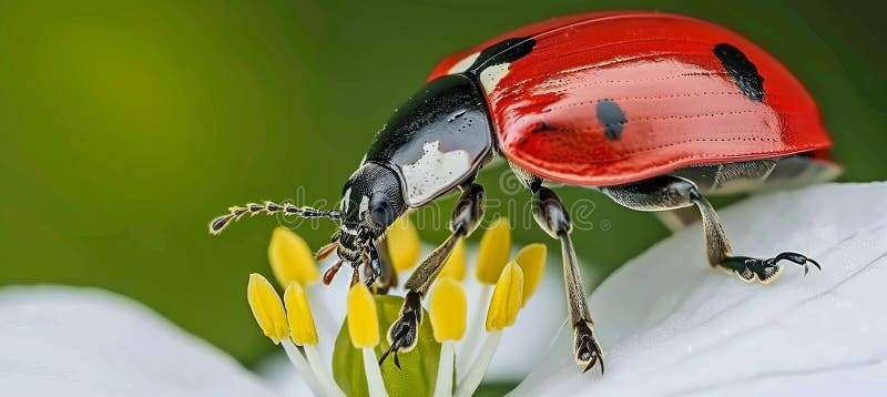 Vibrant Red Ladybug Pollinating a Flower in Springtime, a Vital Insect ...