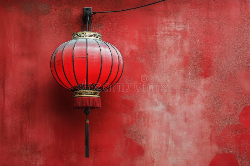 Bright Red Lantern Hangs Against a Textured Red Wall in an Urban ...