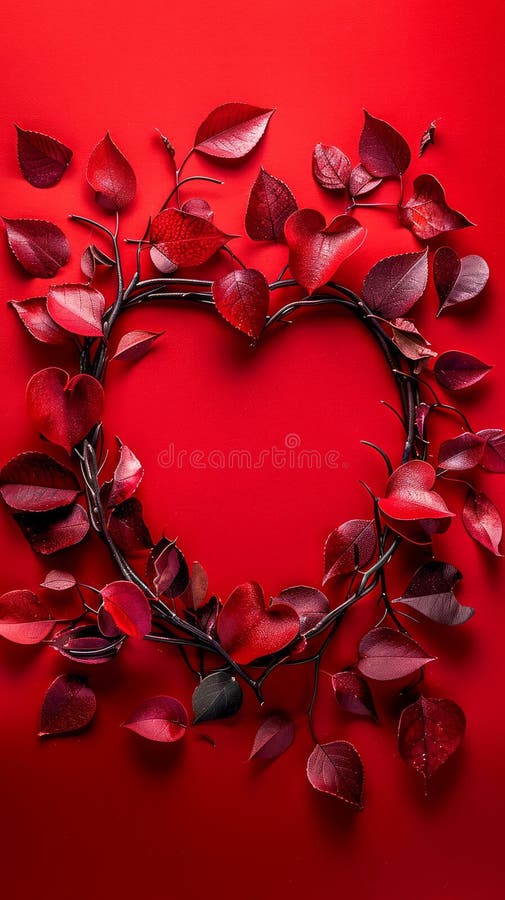 Vibrant Red Leaves Arranged in Heart Shape on Solid Background for ...
