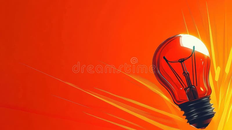 Vibrant Red Light Bulb on Dynamic Orange Background, AI Generative ...