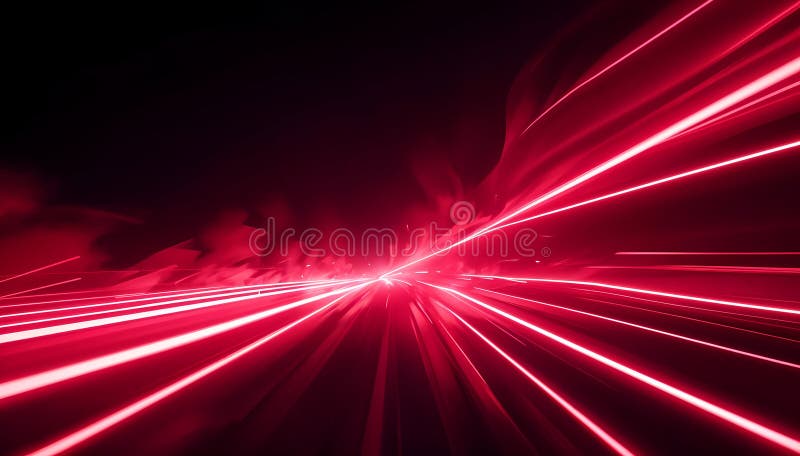 Vibrant Red Light Streaks in a Futuristic Black Void Stock Illustration ...