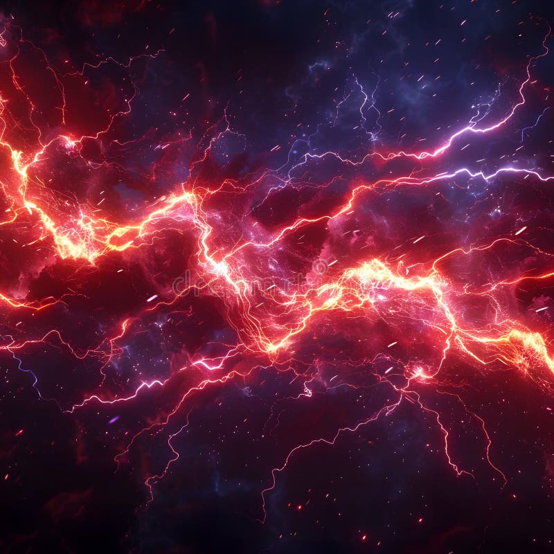 Vibrant Red Lightning Bolt Striking in a Dramatic Atmosphere Stock ...