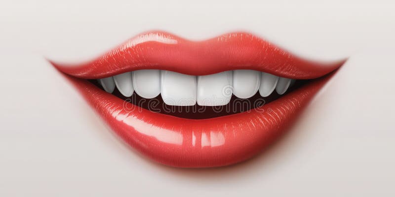 The Vibrant Red Lips Showcase a Bright Smile with Pearly White Teeth ...