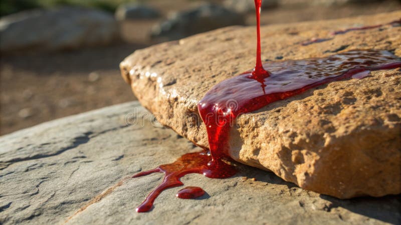 Vivid Red Liquid Dripping from Rocky Surface in Natural Setting with ...