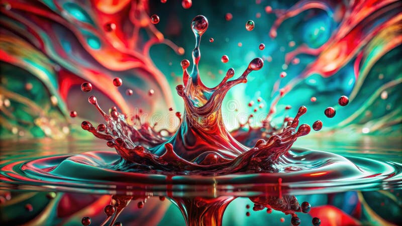 Vibrant Red Liquid Splashing into Teal Water, Creating a Stunning Crown ...