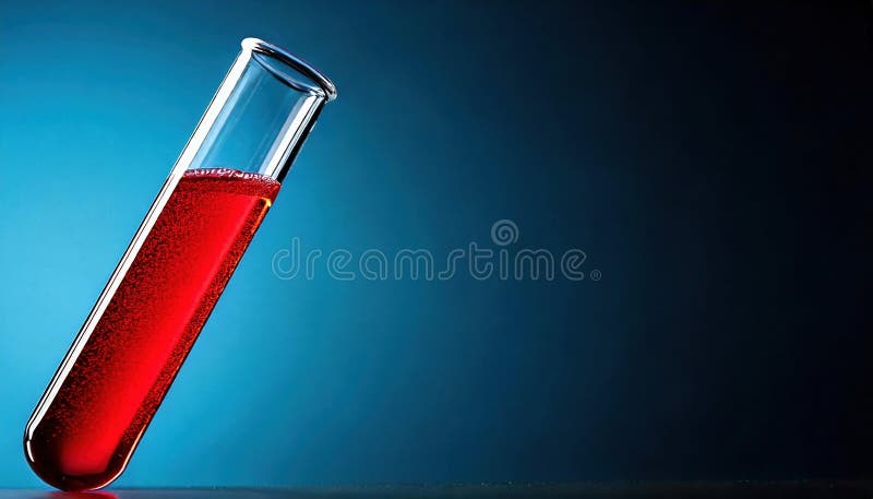 Vibrant Red Liquid in a Test Tube Against a Blue Background Captured in ...