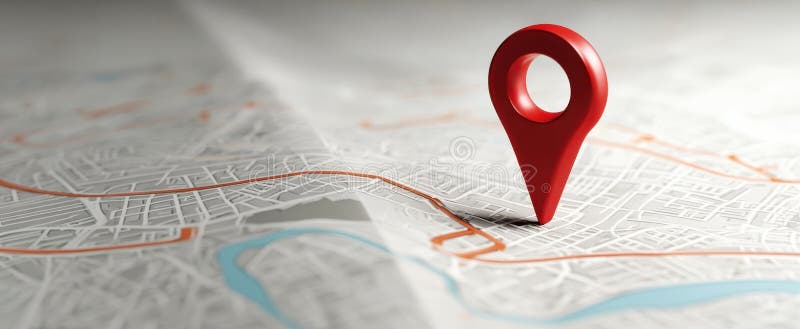 The Vibrant Red Location Pin on a Detailed Urban Map. AI Generated ...