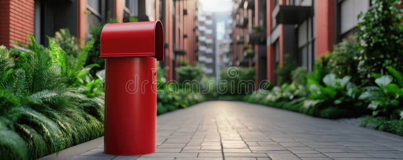 A Bright Red Mailbox Near the Street. Generative AI Stock Illustration ...