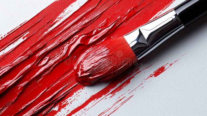 Vibrant Red Makeup Brush Displays Energetic Splashes of Paint Against ...