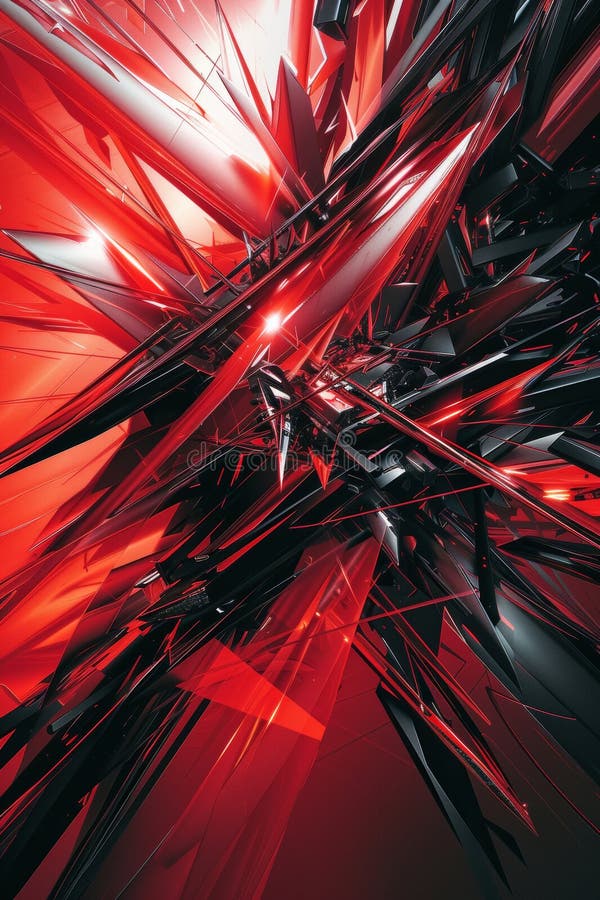 Vibrant Red Metallic Abstract Design with Bold Black Cyber Geometric ...