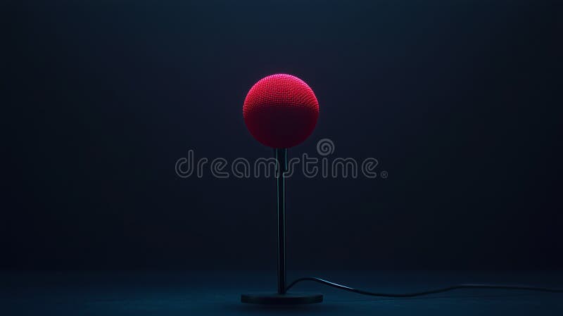 Red Microphone Stand with Black Cable Against Dark Background in Studio ...