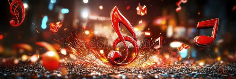 Vibrant Red Music Notes with Explosive Background Art Stock ...