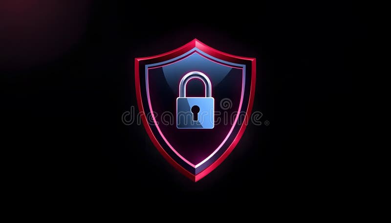 Cybersecurity Shield: Glowing Lock and Red Neon Protection Stock ...