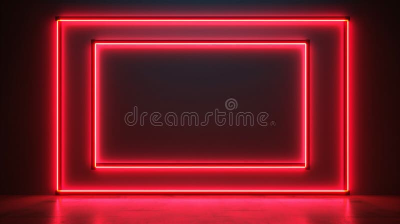 Vibrant Red Neon Square Frame on Dark Background Stock Illustration ...