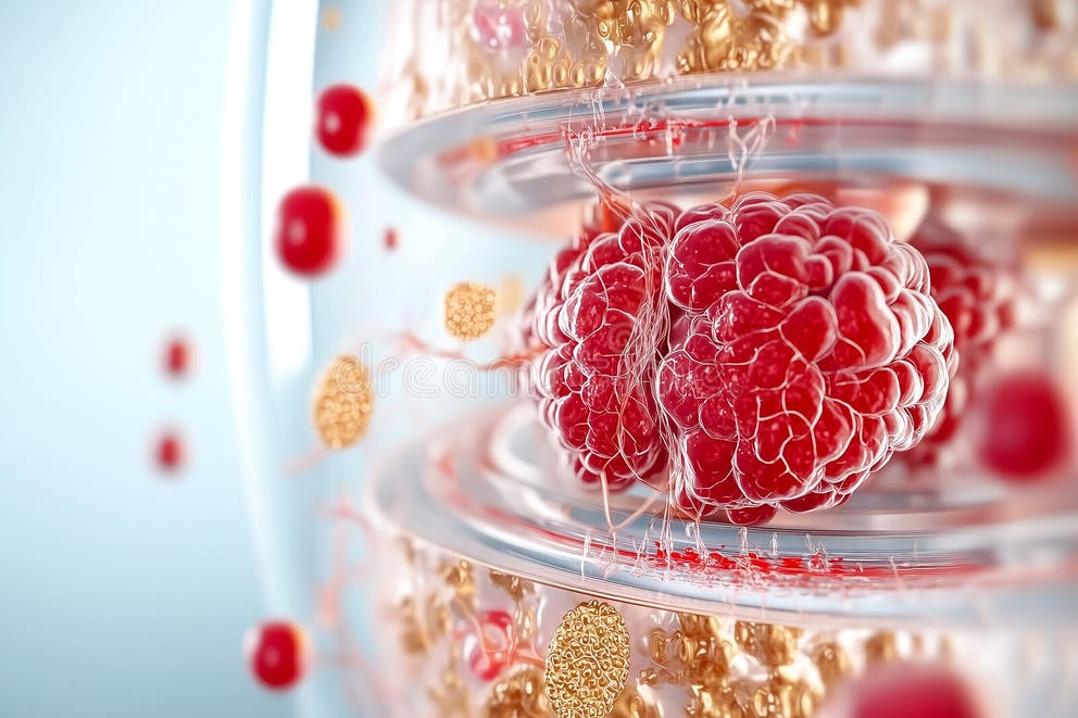 Vibrant Red Nucleus Interacts with Surrounding Particles in Detailed ...