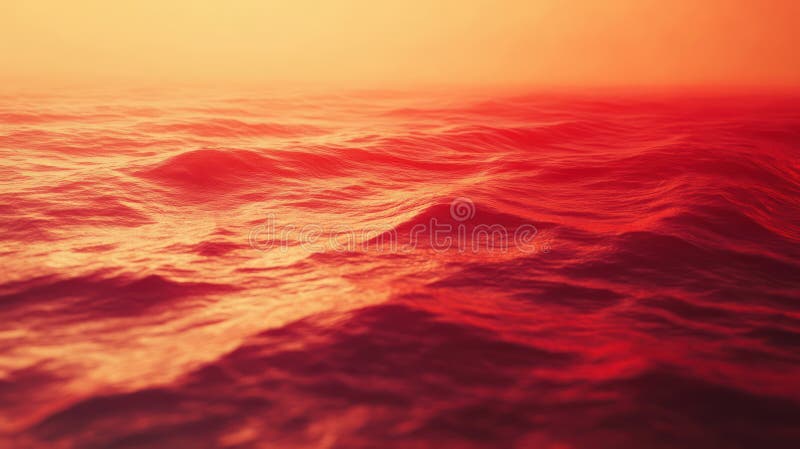 Vibrant Red Ocean Waves with Warm Golden Lighting Stock Illustration ...