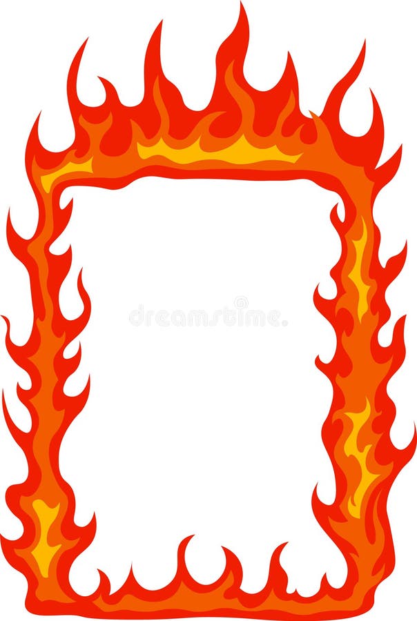 Vibrant Red and Orange Cartoon Fire Flames Forming a Rectangular Frame ...