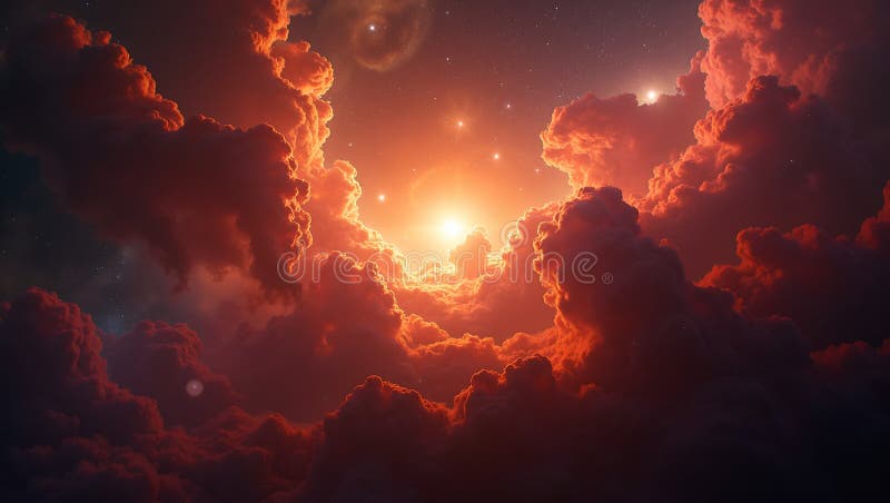 Vibrant Red and Orange Cosmic Nebula Around a Dying Star Stock ...