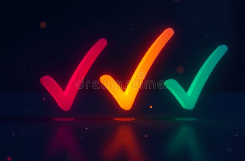 Vibrant Red, Orange, and Green Check Marks Glow on a Dark Background ...