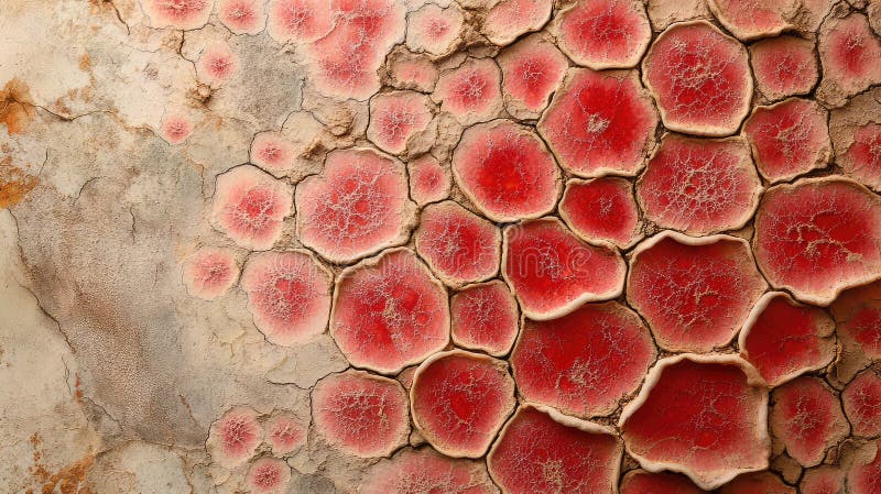 Vibrant Red Organic Patterns on Crumbling Beige Surface - Intricate ...
