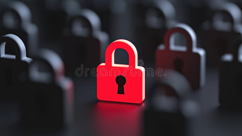 A Vibrant Red Padlock Stands Out among a Sea of Black Locks ...