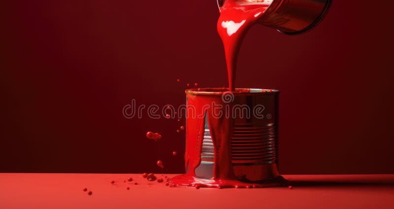 Vibrant Red Paint Dripping from Can on Red Background - AI Generated ...