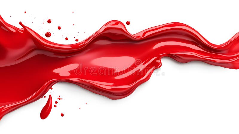 Vibrant Red Paint Fluid Flowing on a White Background, Creates a Visual ...