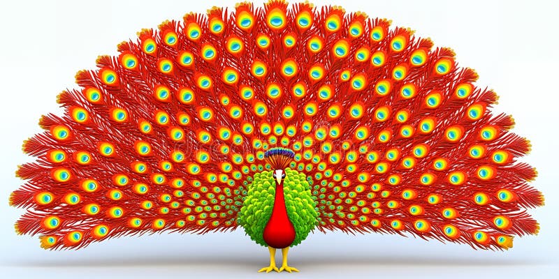 Vibrant Red Peacock Displaying Its Magnificent Tail Feathers Stock ...