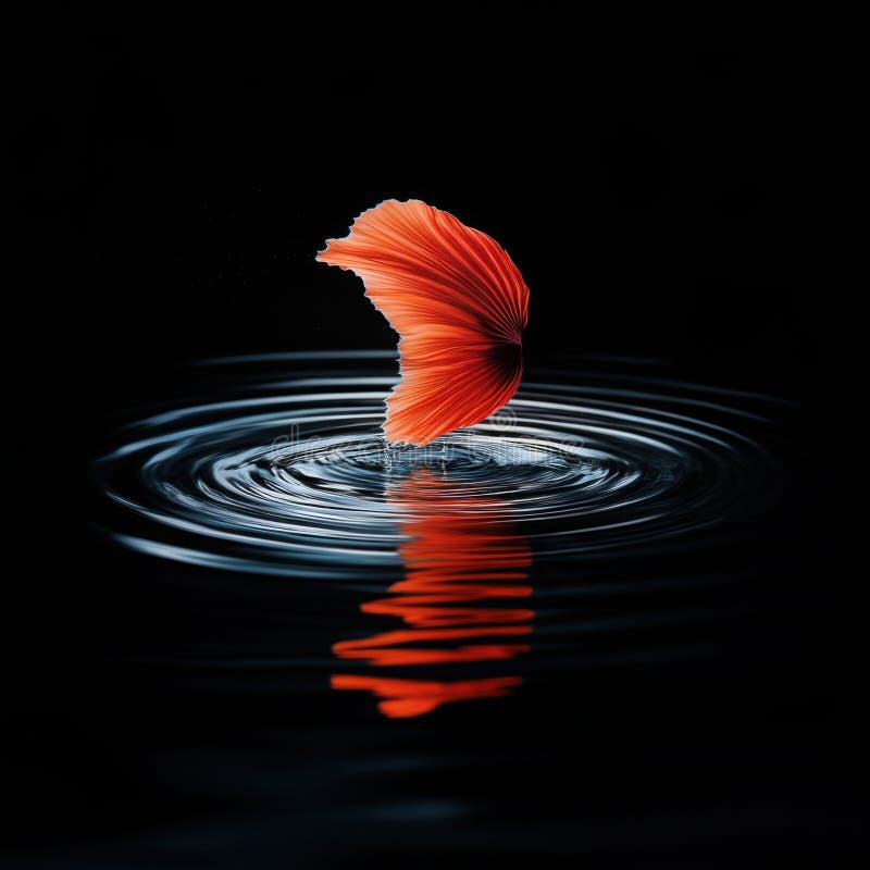 Vibrant Red Petal Floating on Water Surface with Soft Ripples Stock ...