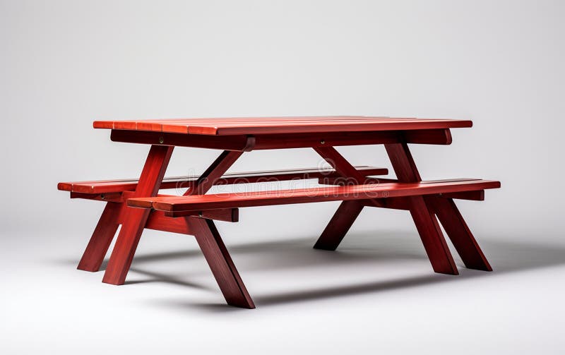 Vibrant Red Picnic Table Against a White Background -Generative Ai ...
