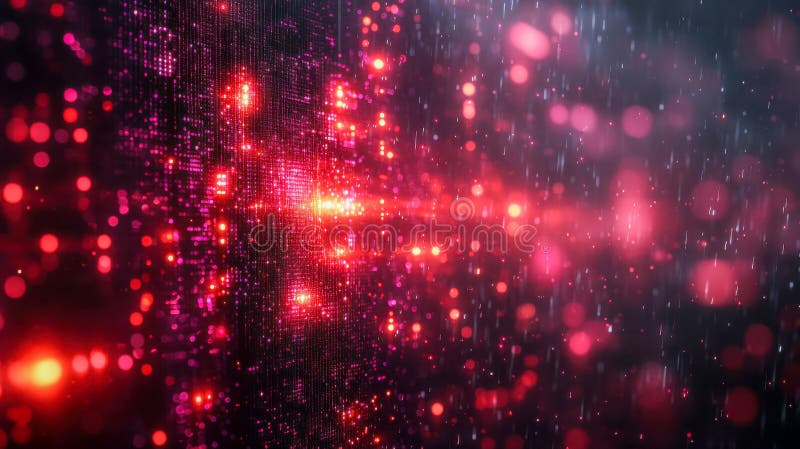 Vibrant Red and Pink Digital Lights with a Futuristic, Pixelated ...