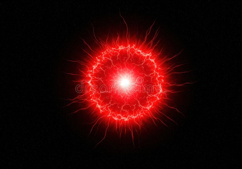 Vibrant Red Plasma Ball with Electric Currents on Black Background ...