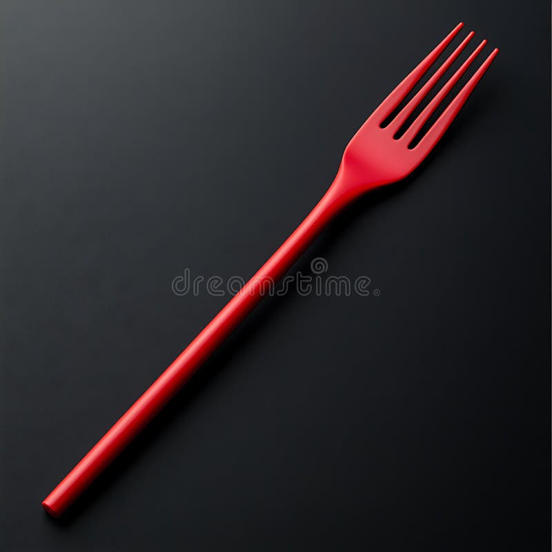 Vibrant Red Plastic Fork Rests Elegantly Dark Surface, Showcasing Its ...