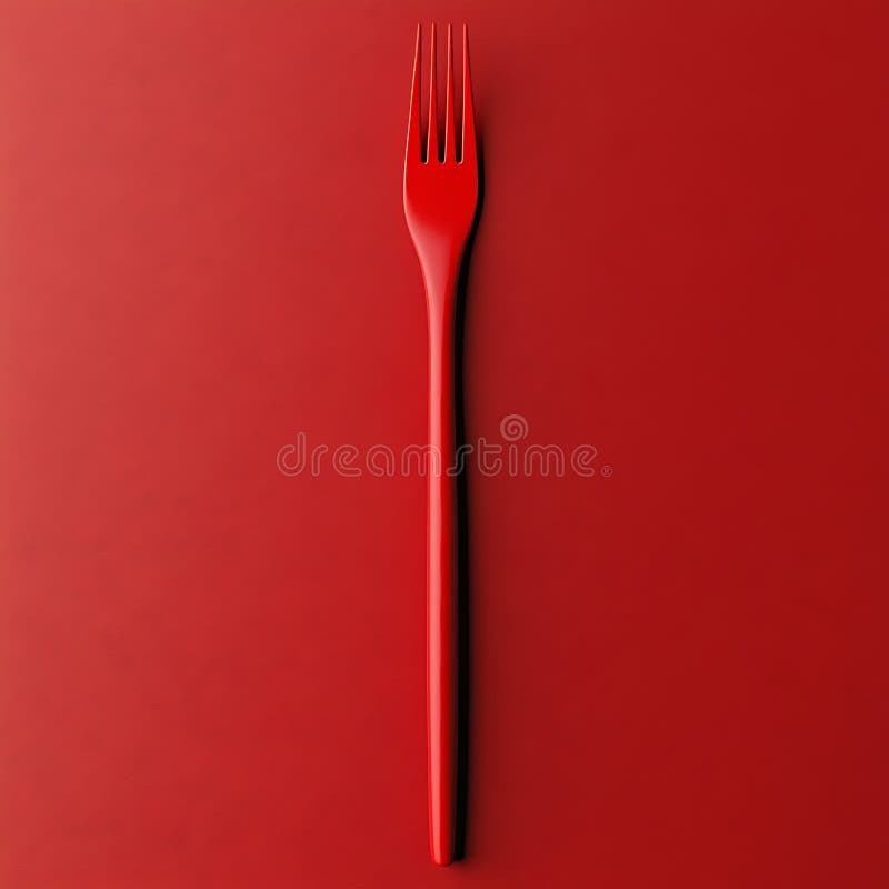 Vibrant Red Plastic Fork Stands Out Against Matching Red Background ...