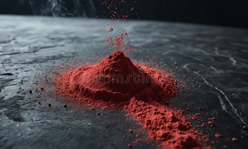Vibrant Red Powder is Scattered Across Dark Surface, with Small ...