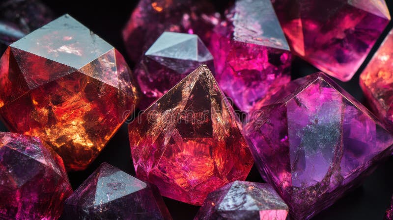 Vibrant Red and Purple Crystals with Geometric Patterns and Natural ...