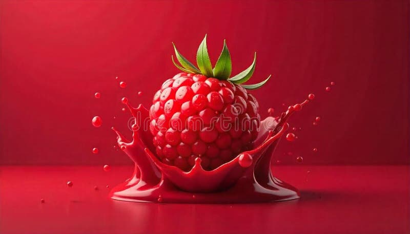 Vibrant Red Raspberry Splashing in Juice, Clean Studio Shot Stock ...