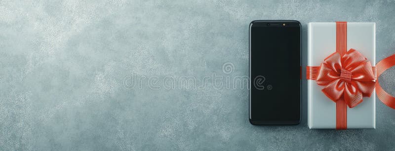 A Vibrant Red Ribbon Wraps Around a Phone Box, Resting on a Clean White ...