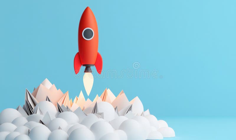 A Vibrant Red Rocket Launching into the Sky, Signifying Innovation and ...