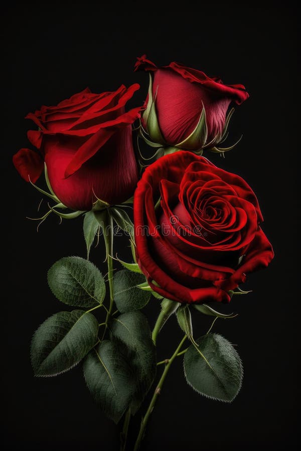 Vibrant Red Rose Bouquet on Black Background for Invitations and ...