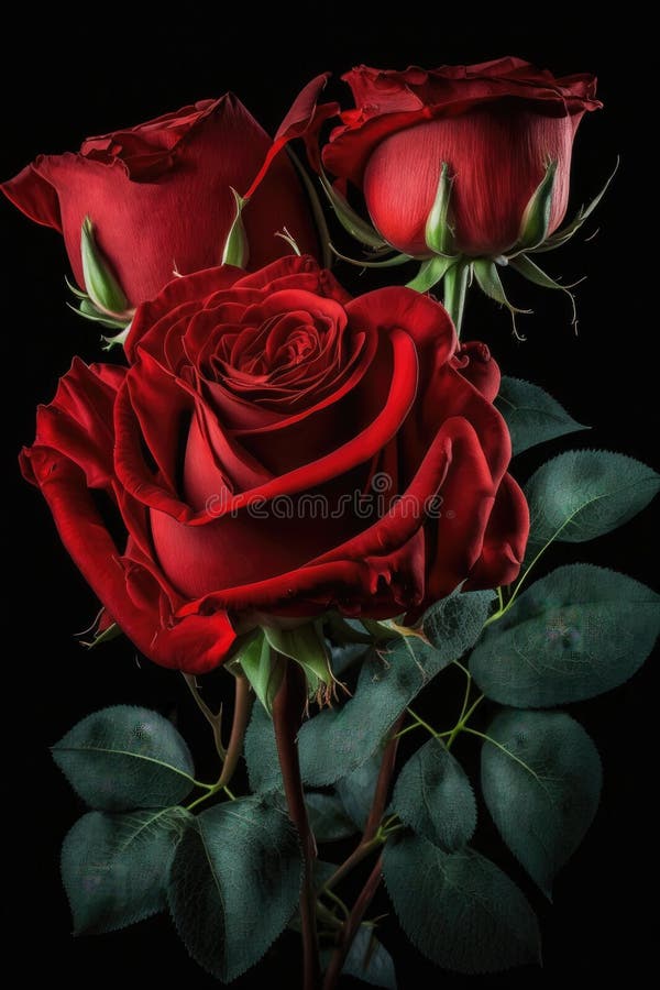 Vibrant Red Rose Bouquet on Black Background for Invitations and ...