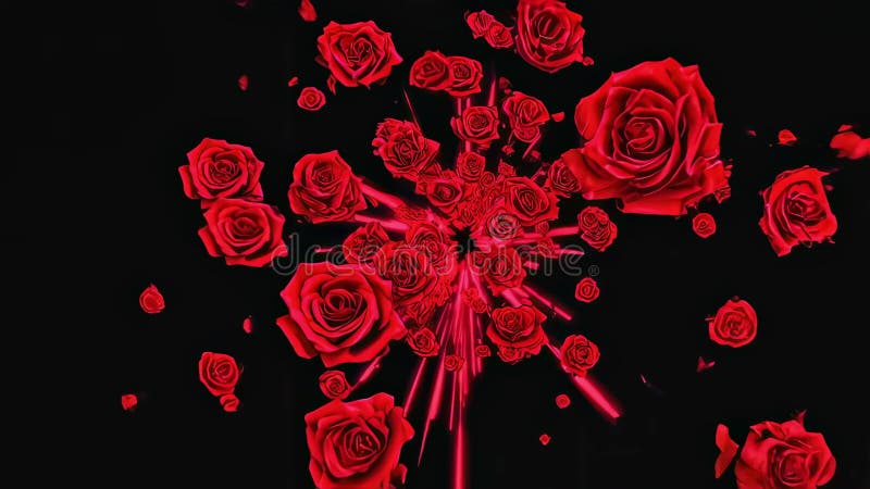 Vibrant Red Rose Petals Bursting from Center, Scattering Dramatically ...