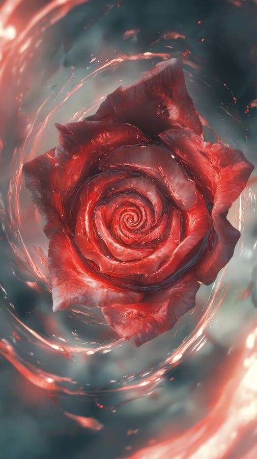 Vibrant Red Rose is Spinning within an Abstract Swirling Vortex, Its ...