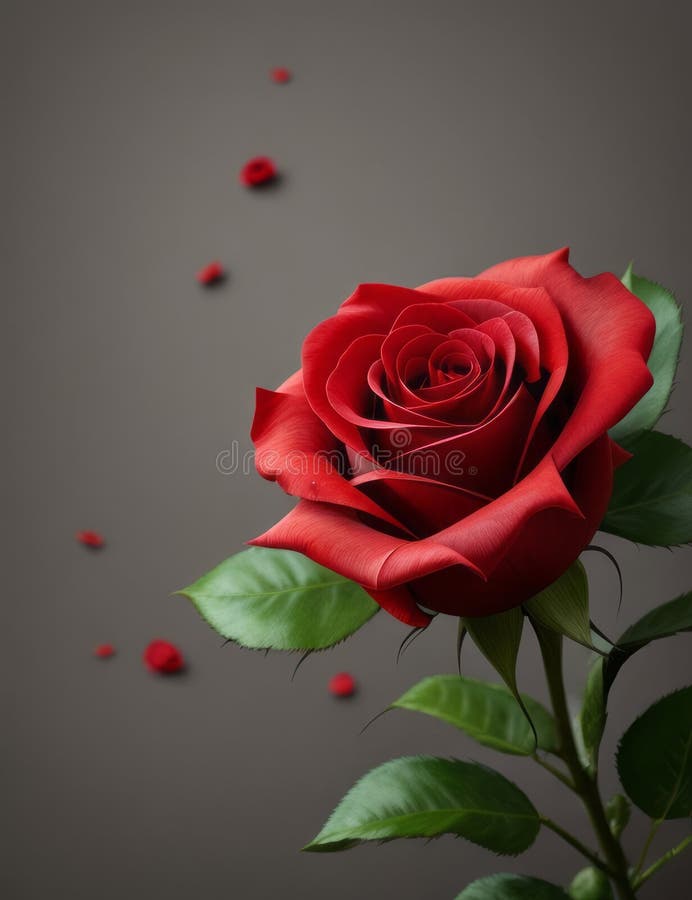 A Vibrant Red Rose Stands Alone Against a Muted Gray Backdrop Stock ...