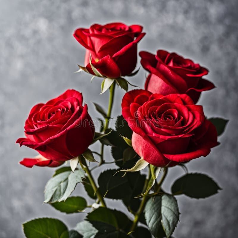 Vibrant Red Roses Bunch Against Blurred Grey Background Stock ...
