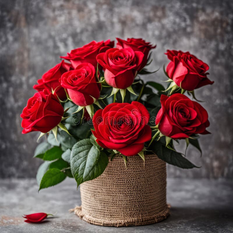 Vibrant Red Roses Bunch Against Blurred Grey Background Stock ...