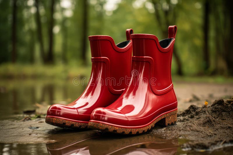 Vibrant Red Rubber Boots. Generate Ai Stock Image - Image of beautiful ...