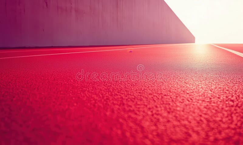 Vibrant Red Running Track Surface, Smooth Texture, Sunlight Casting ...