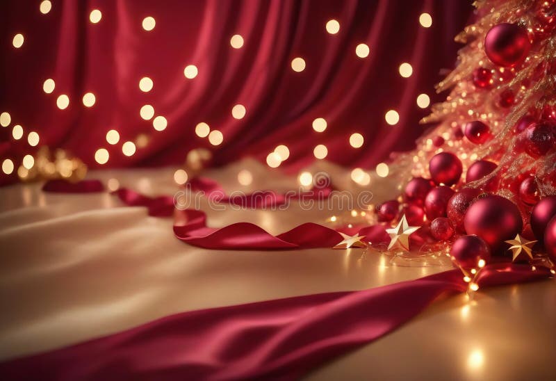 A Vibrant Red Satin Background with Twinkling Lights Stock Illustration ...